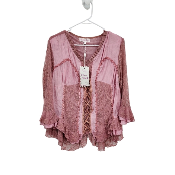 Pretty Angel | Tops | Pretty Angel Womens Victorian Laceup Vneck Silk ...